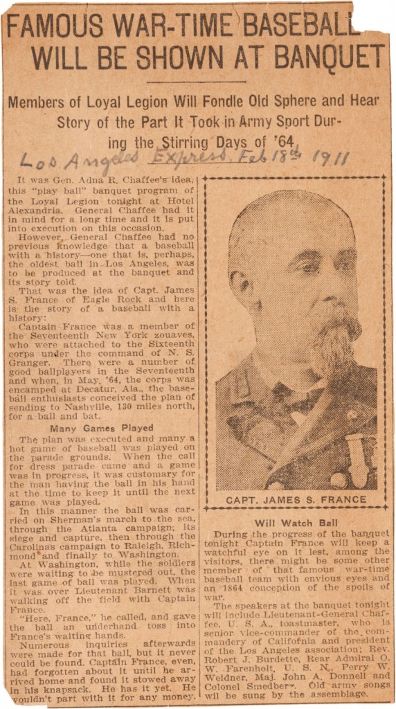 Civil War Baseball Heading to Auction