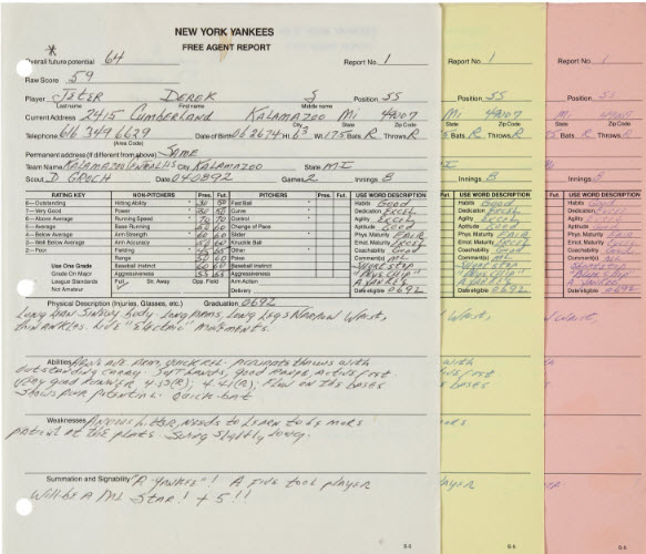 1992 Scouting Report on Derek Jeter Now at Auction