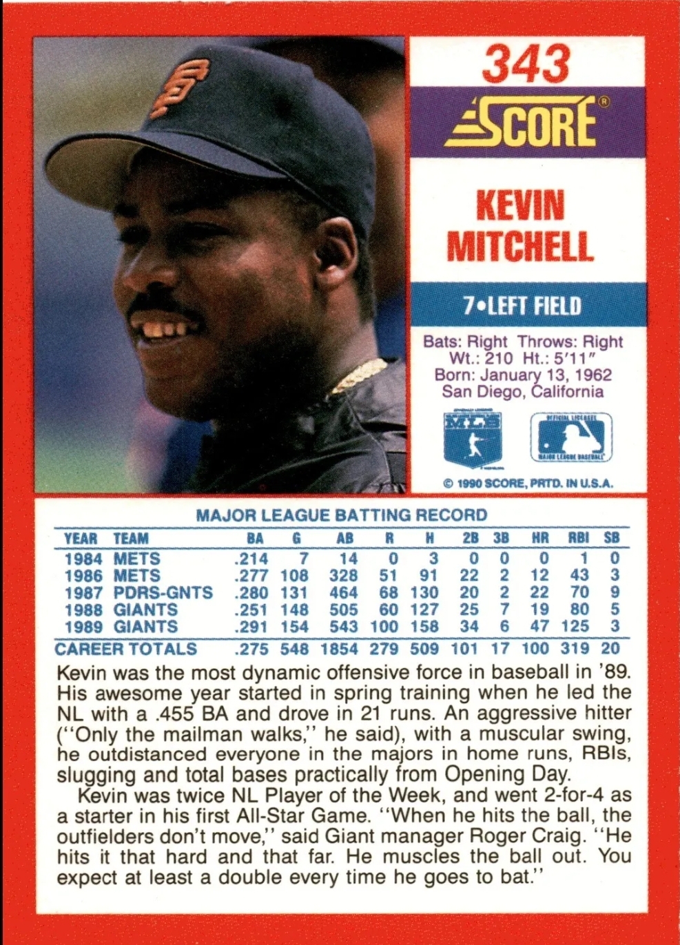 Card Back Q&A: Kevin Mitchell Talks Barehanded Catch, Magical 1989 NL ...
