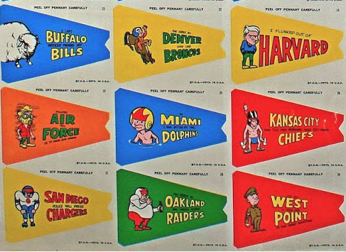 Rare 1967 Topps Krazy Pennants Mixed Football, Humor