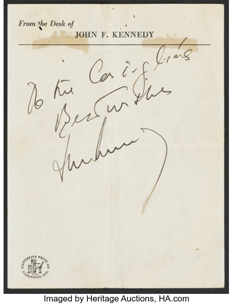 JFK Autograph to former Pro Football Player on Auction