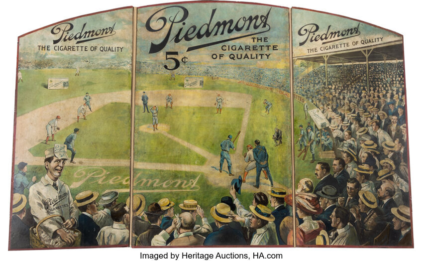 Historic Piedmont Cigarettes Baseball Advertising Sign a Rare Gem